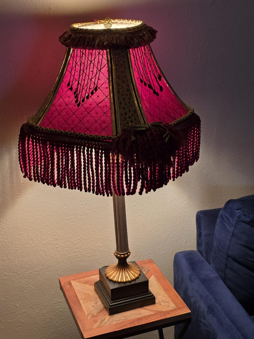 Vintage Large Burgundy Red Victorian Entryway Table Lamp Decor, Shade ...