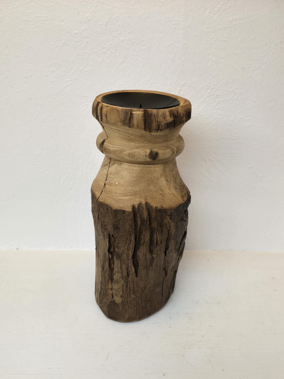 Vintage Wooden Candle Holder for Pillar Candles – Rustic Tree Stump ...