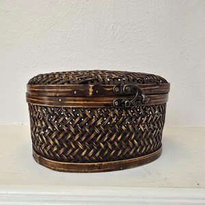 Vintage Handcrafted Bamboo Decorative Box With Lid, Oval or Round ...