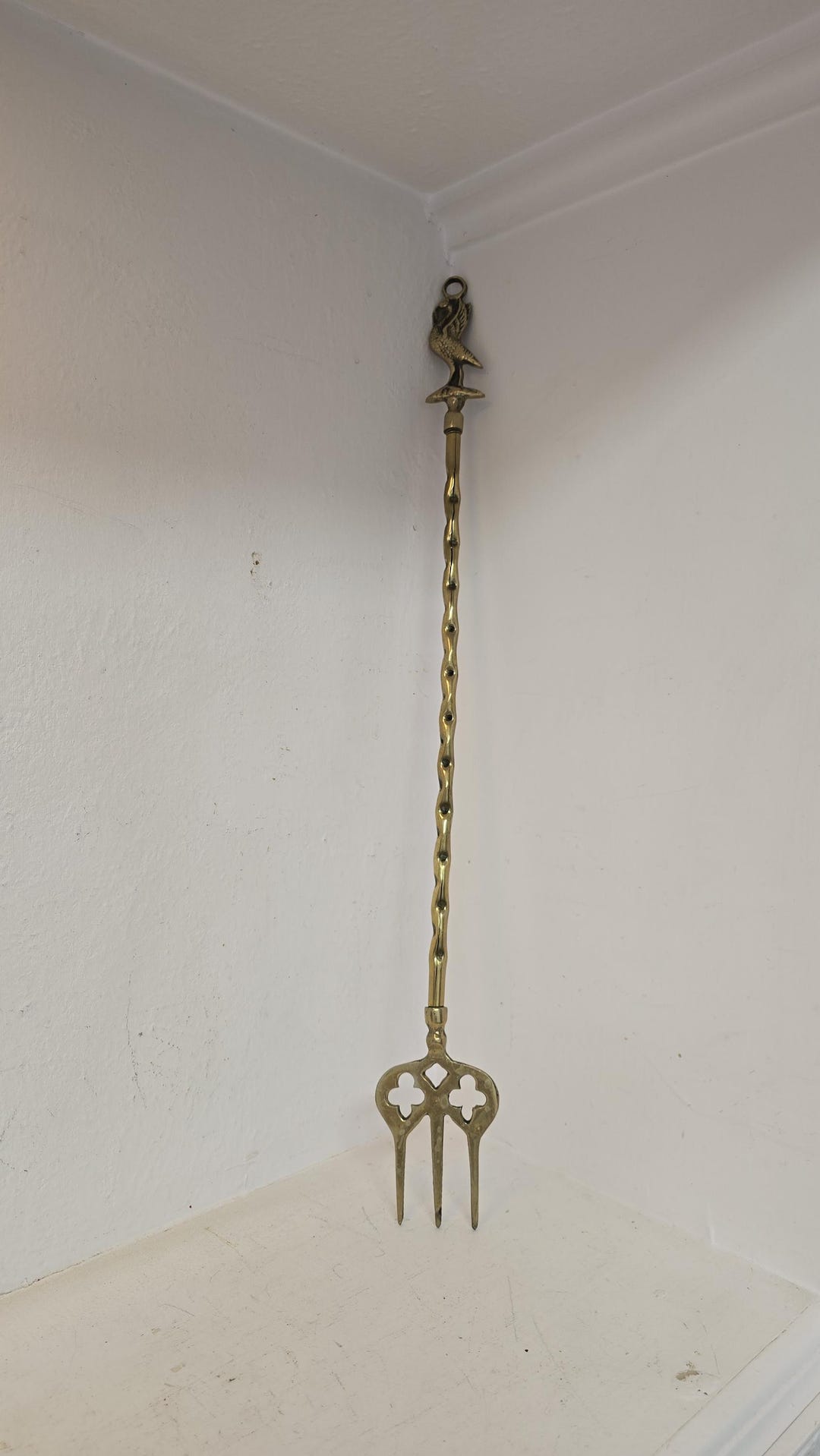 Antique Brass Fireplace Toasting Fork, Bird Finial Hearth Tool, Gothic ...