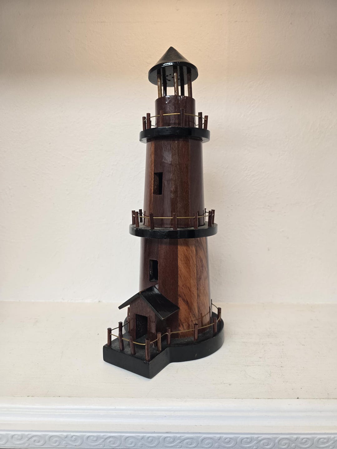 Handcrafted Wooden Lighthouse Sculpture - 14" Tall Nautical Home Decor ...