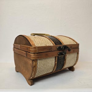 Vintage Handcrafted Wicker and Wood Decorative Box With Lid Boho Chic ...