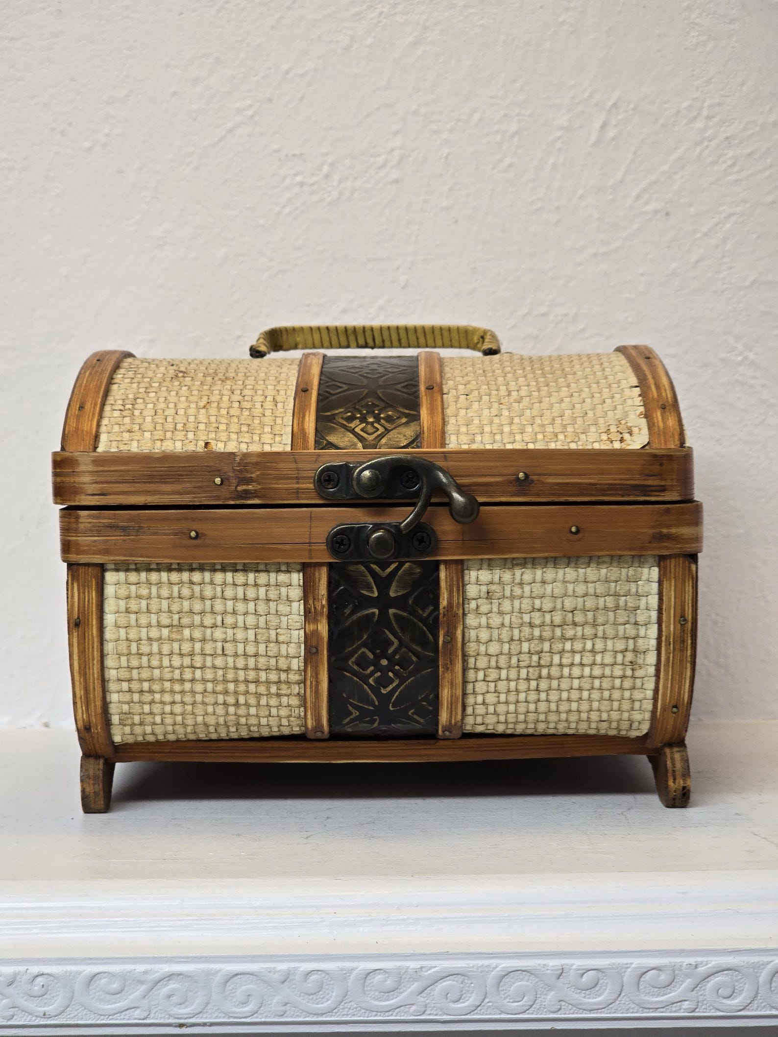 Vintage Handcrafted Wicker and Wood Decorative Box With Lid Boho Chic ...