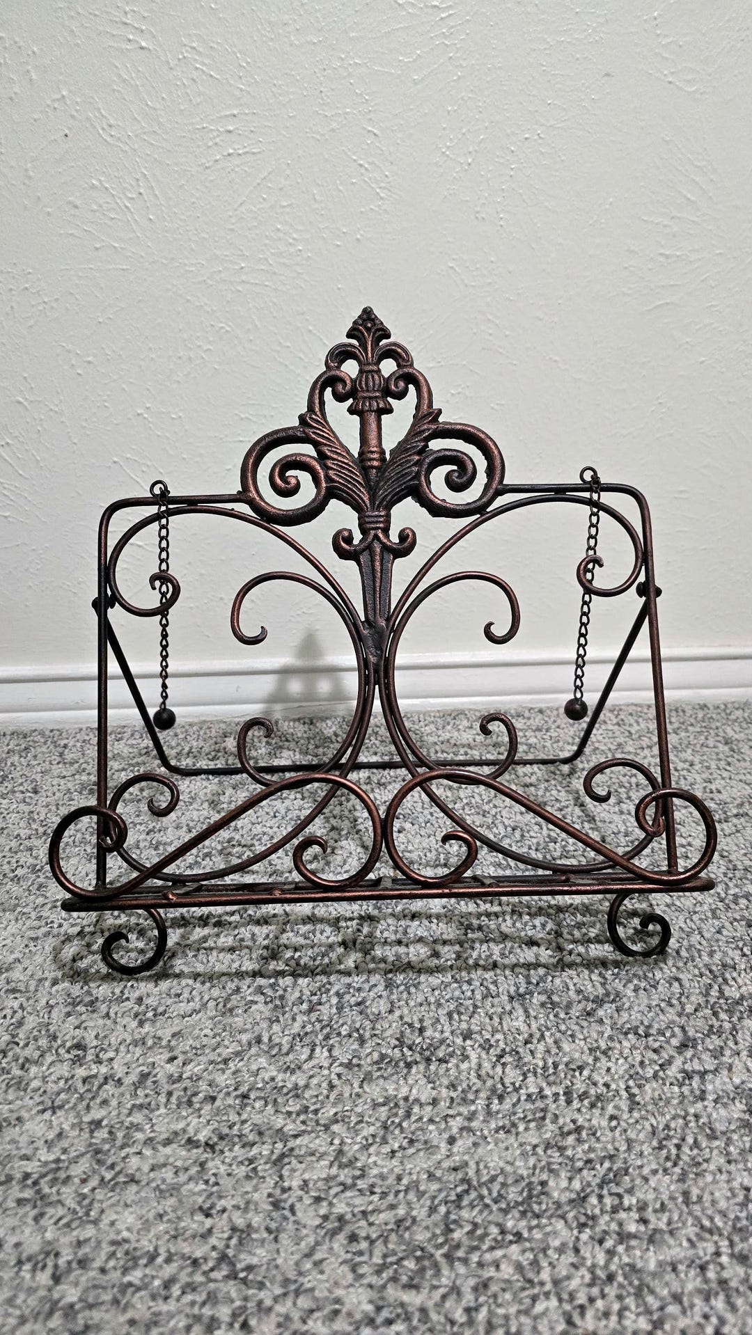 Vintage Wrought Iron Cookbook Stand: Ornate Scroll Design, Rustic ...
