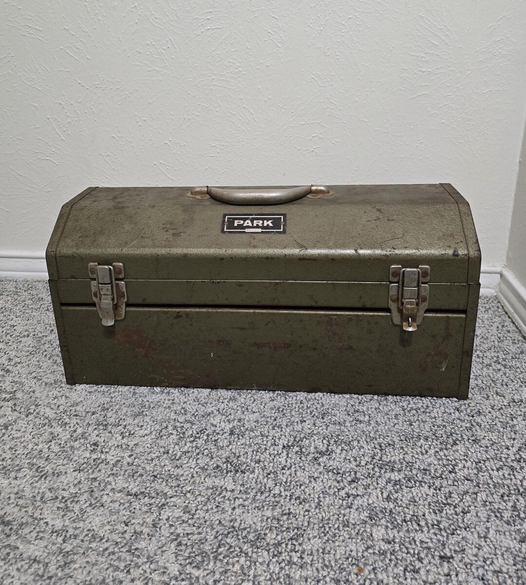 Vintage PARK Metal Toolbox 20" – Industrial Green Steel Tool Chest ...