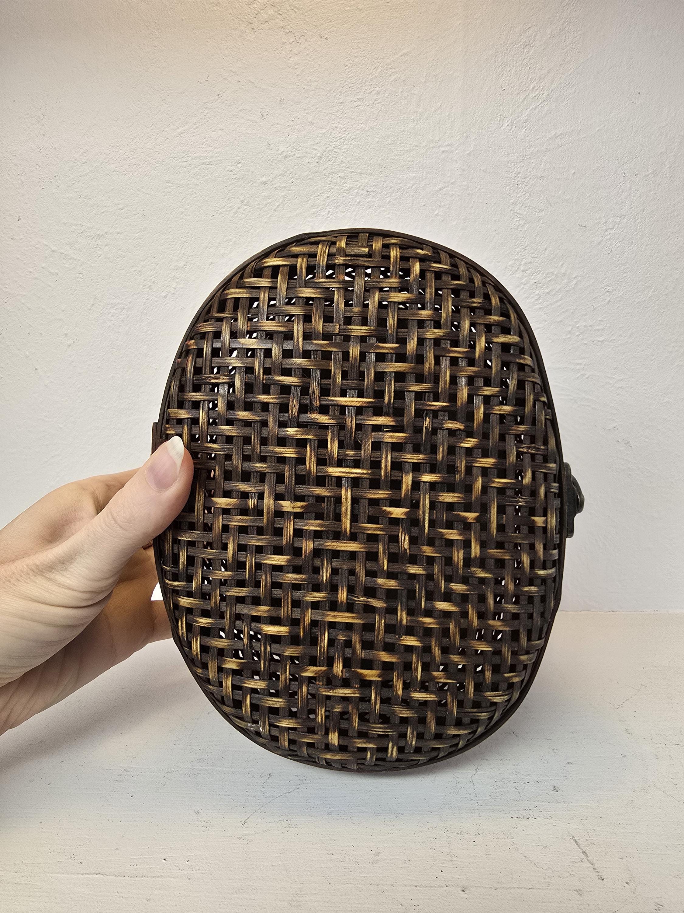 Vintage Handcrafted Bamboo Decorative Box With Lid, Oval or Round ...