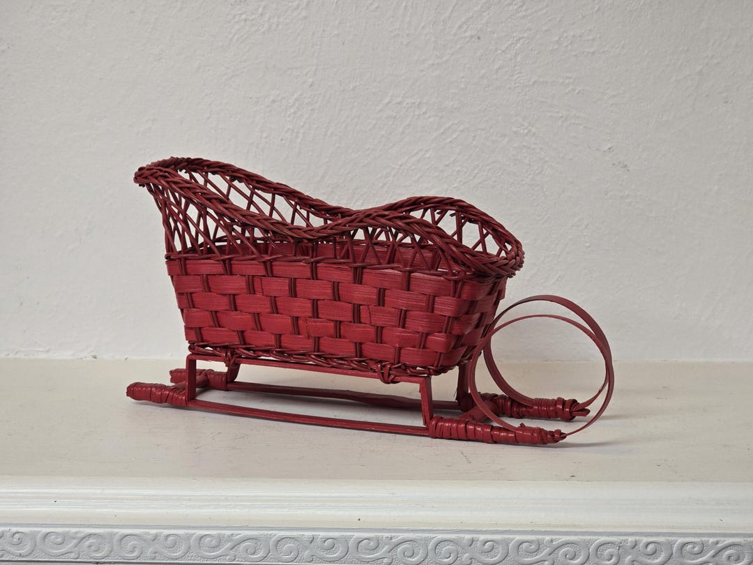 Small Red Vintage Wicker Sleigh, Christmas Decoration, Holiday Home ...