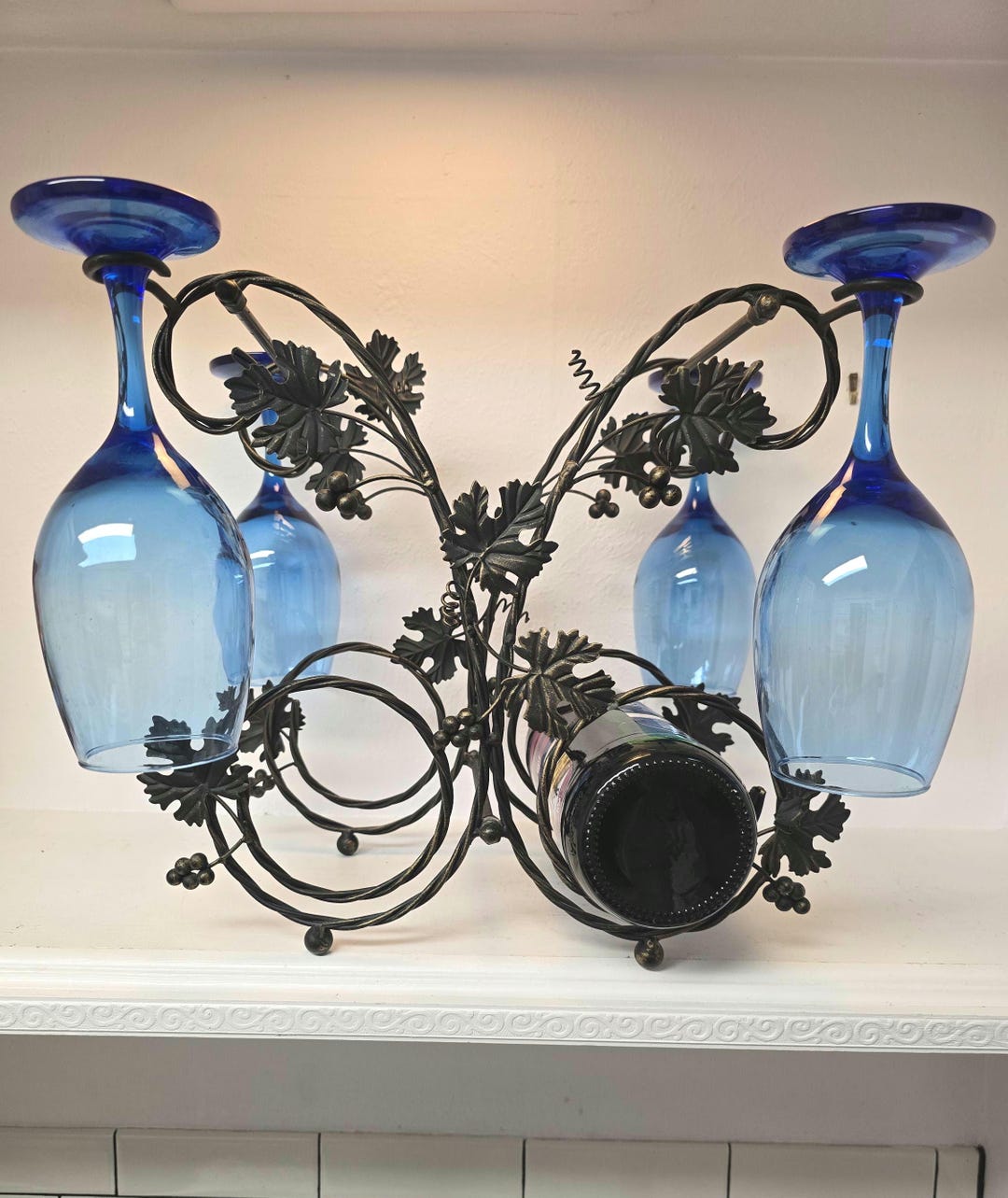 Vintage Wrought Iron Wine Rack: Rustic Grapevine Leaf Design - Etsy