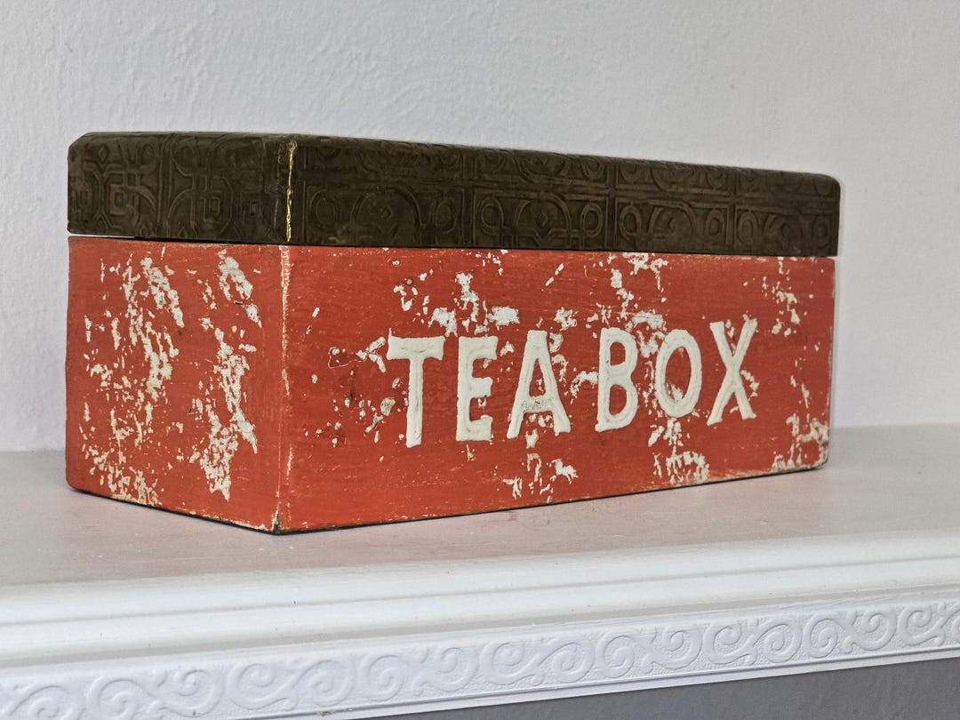 Antique Painted Finish Wood Tea Box, Vintage Wooden Tea Box, Red Decoupage Tea Box - Etsy
