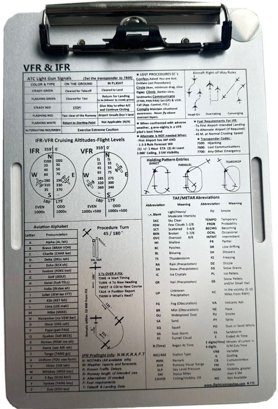 VFR&IFR Aliminum Pilot Kneeboard With Pen Holder, Leg Strap and VFR ...