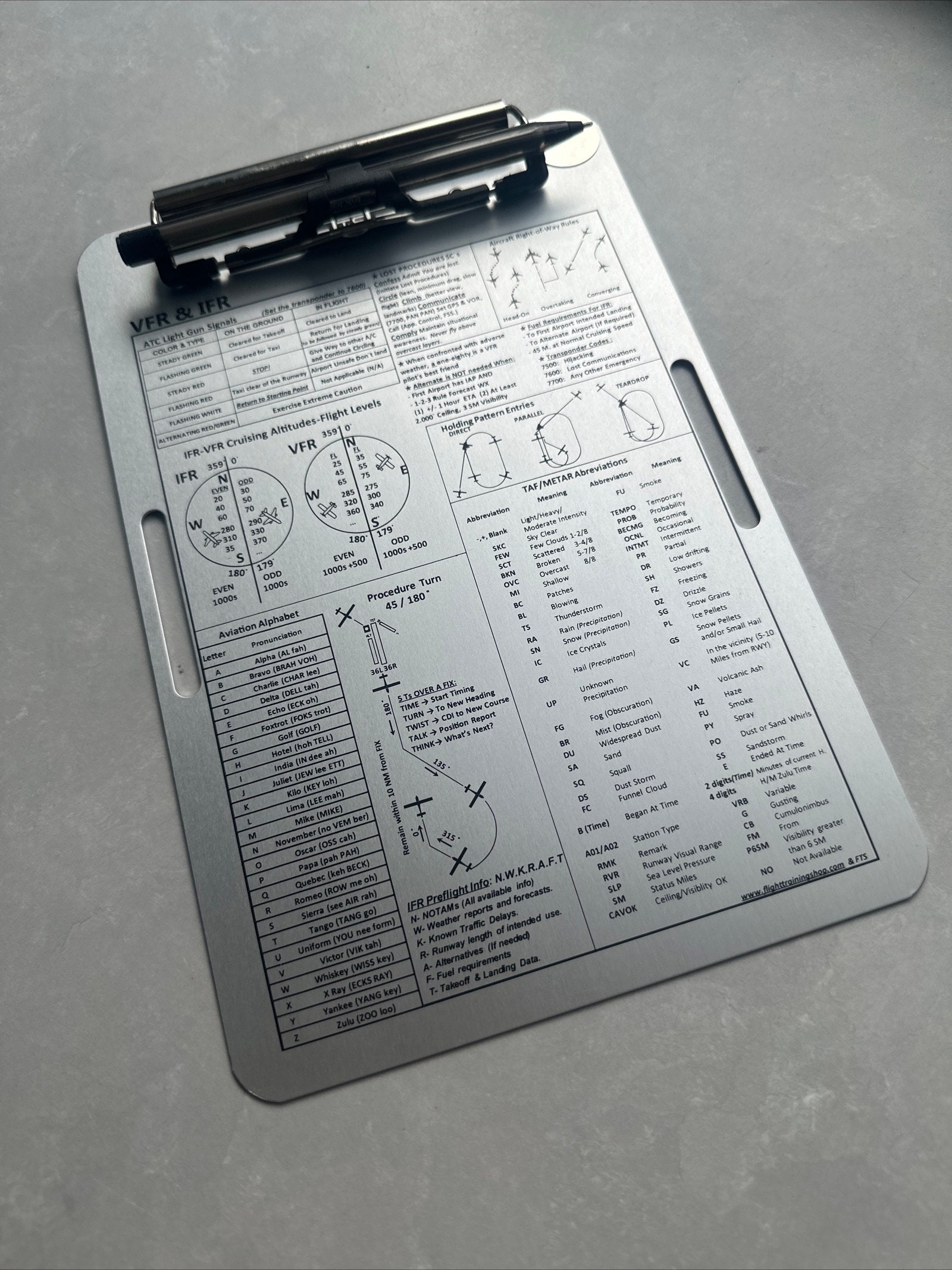 VFR&IFR Aliminum Pilot Kneeboard With Pen Holder, Leg Strap and VFR ...