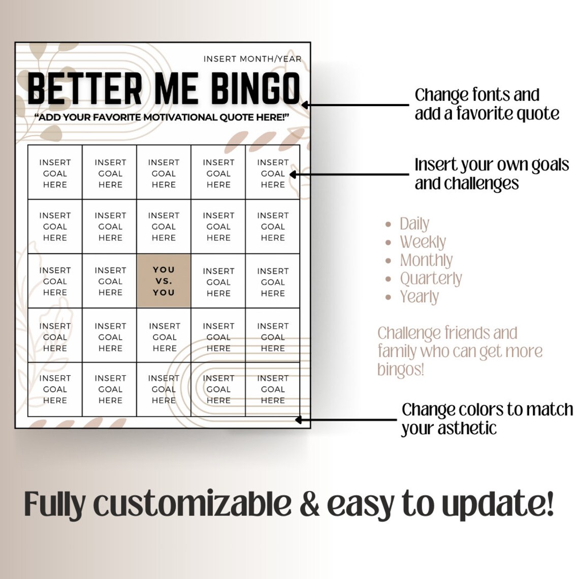 Goal Setting Bingo, Customize, New Years Resolution, Goal Setting, Fun ...
