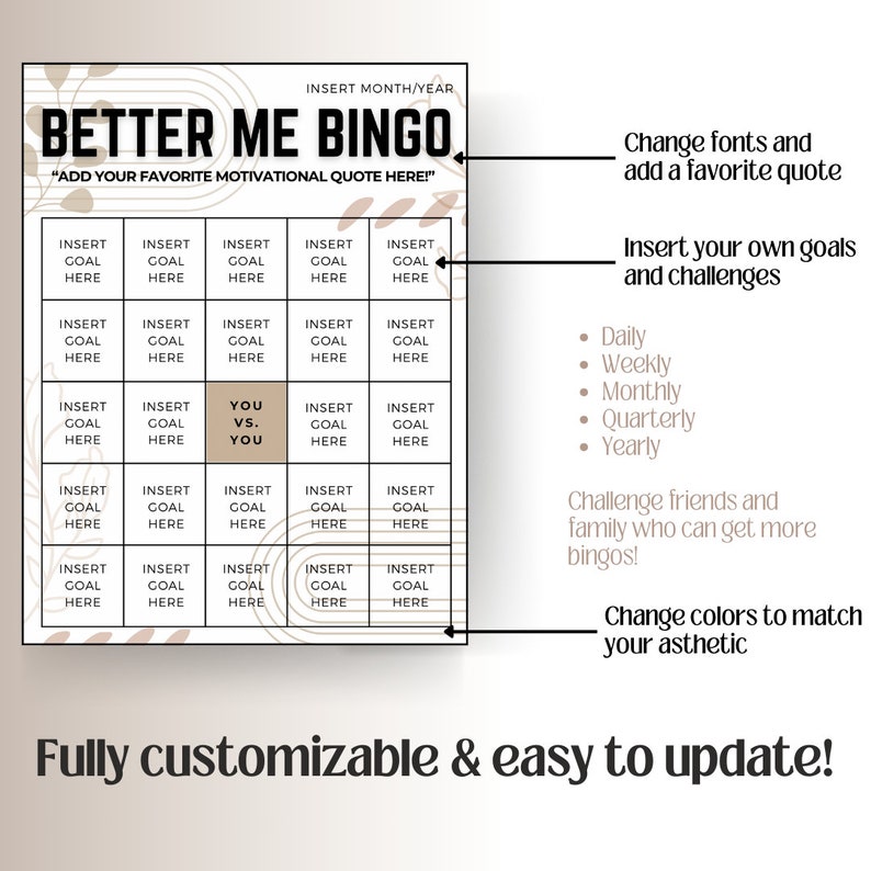 Goal Setting Bingo, Customize, New Years Resolution, Goal Setting, Fun ...