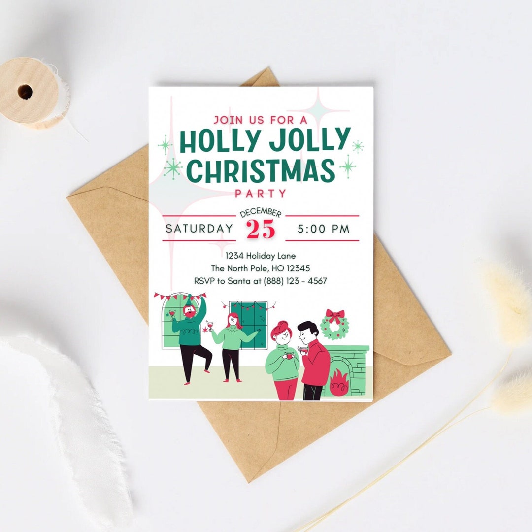 Holly Jolly Christmas Card Digital Download Template, Editable ...