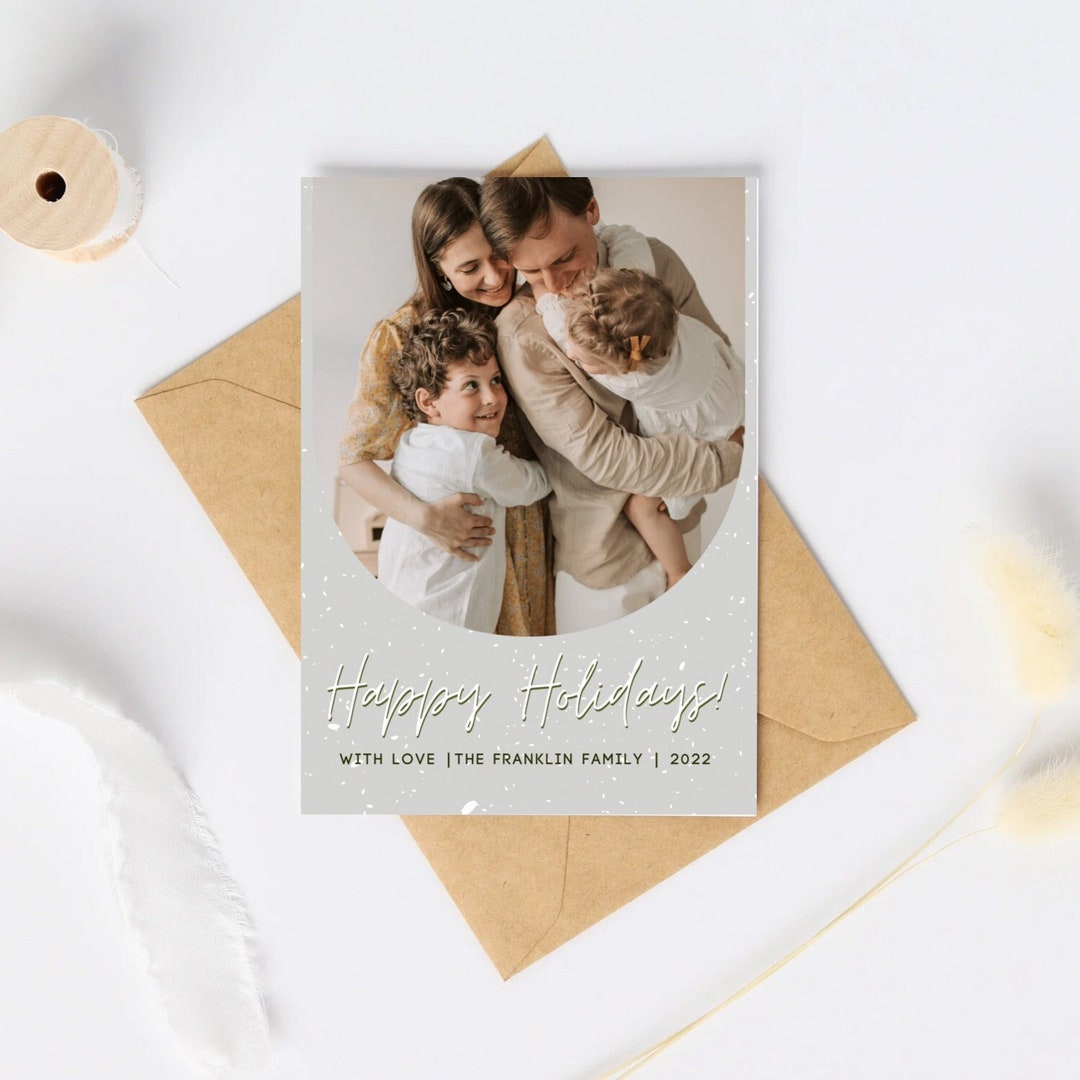 Happy Holidays Greeting Card Template With Photos, Instant Download ...