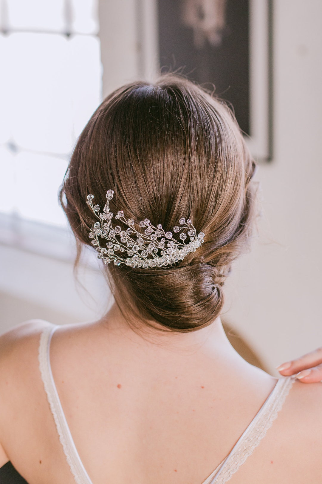 Classic Bridal Hair Comb ELLA With Preciosa Glass Ground Beads, Bridal ...