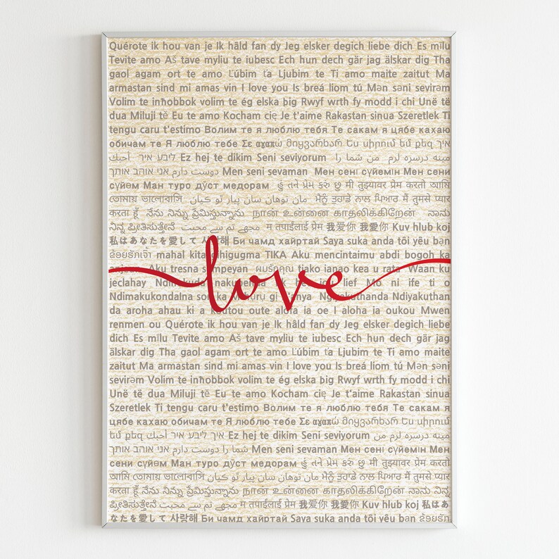 I Love You in Different Languages, Love Wall Art , Typography Wall Art ...