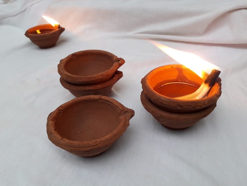 Handmade Clay Oil Lamp, Low Light Oil Lamp, Terracotta Oil Lamps, Meti ...
