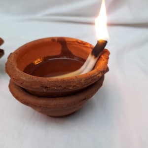 Handmade Clay Oil Lamp, Low Light Oil Lamp, Terracotta Oil Lamps, Meti ...