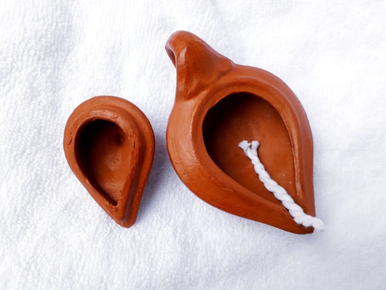 Handmade Aladdin Clay Oil Lamp, Low Light Oil Lamp, Terracotta Oil ...