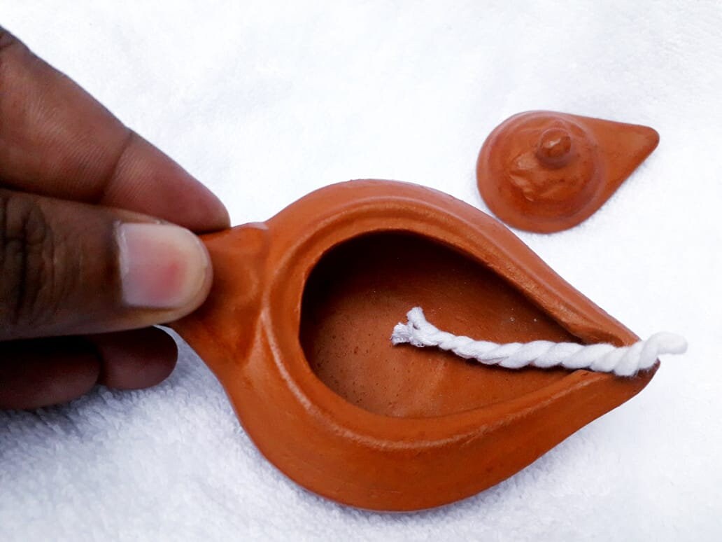 Handmade Aladdin Clay Oil Lamp, Low Light Oil Lamp, Terracotta Oil ...