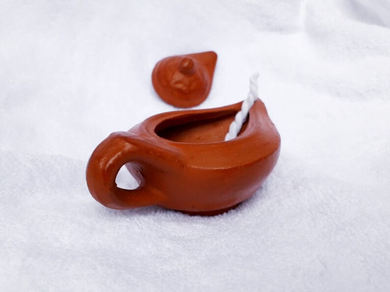 Handmade Aladdin Clay Oil Lamp, Low Light Oil Lamp, Terracotta Oil ...