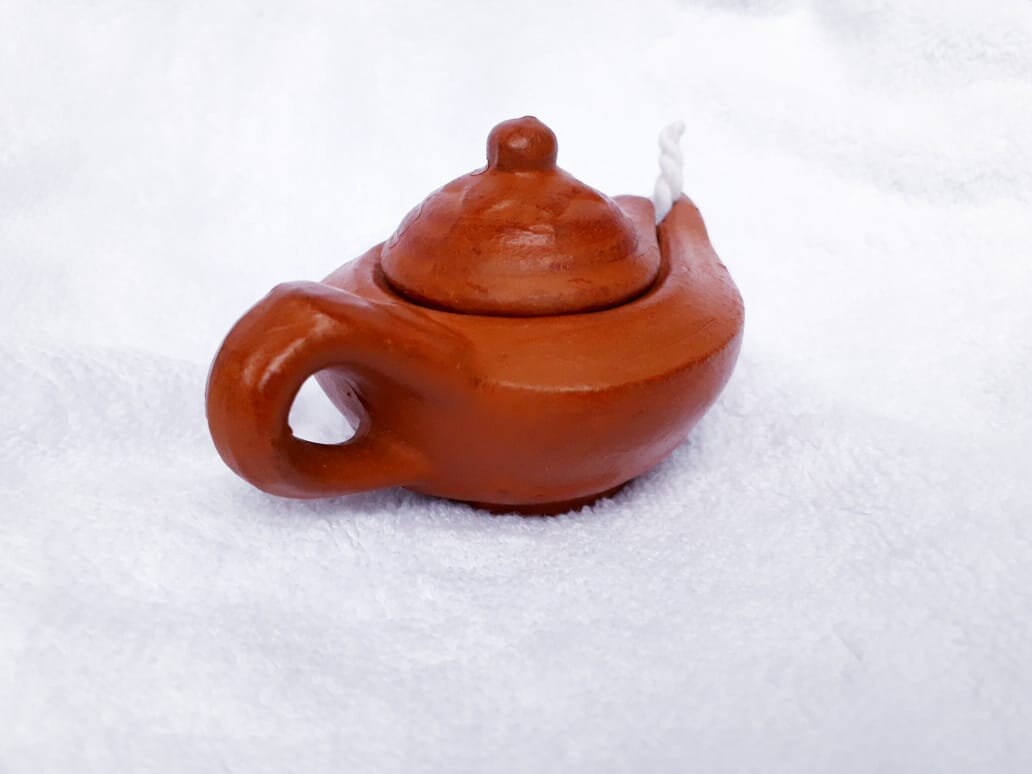 Handmade Aladdin Clay Oil Lamp, Low Light Oil Lamp, Terracotta Oil ...