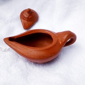 Handmade Aladdin Clay Oil Lamp, Low Light Oil Lamp, Terracotta Oil ...