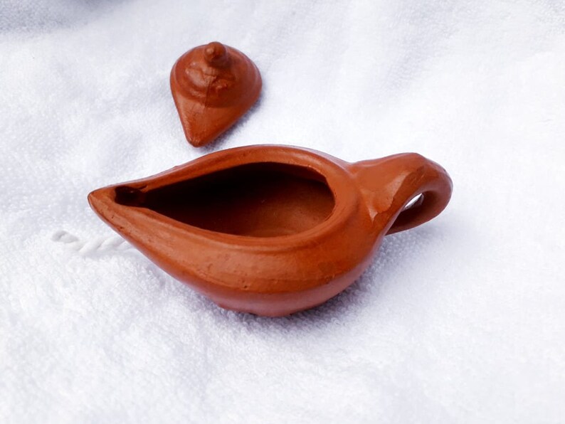 Handmade Aladdin Clay Oil Lamp, Low Light Oil Lamp, Terracotta Oil ...
