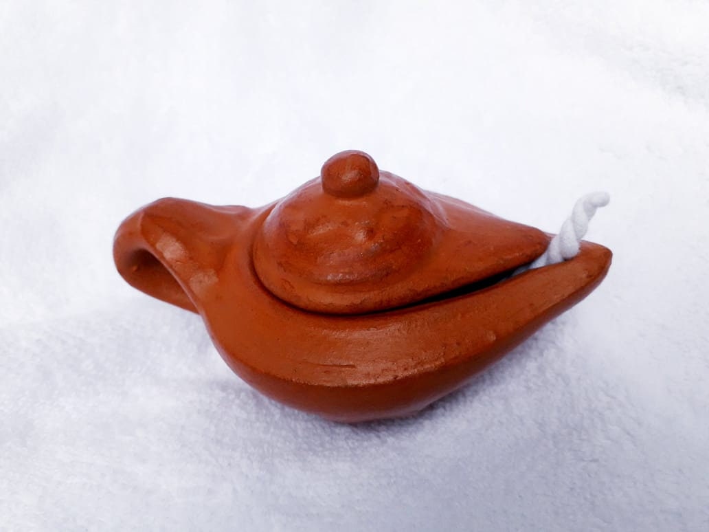 Handmade Aladdin Clay Oil Lamp, Low Light Oil Lamp, Terracotta Oil ...
