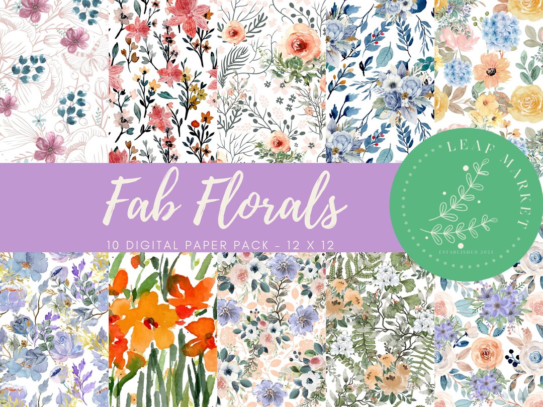 Fab Florals Digital Paper Pack, Roses, Leaves, Pastels, Flowers, Lilies ...