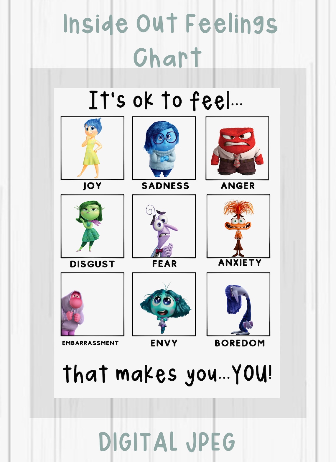 Inside Out Feelings Chart Digital Download | Emotional Awareness ...