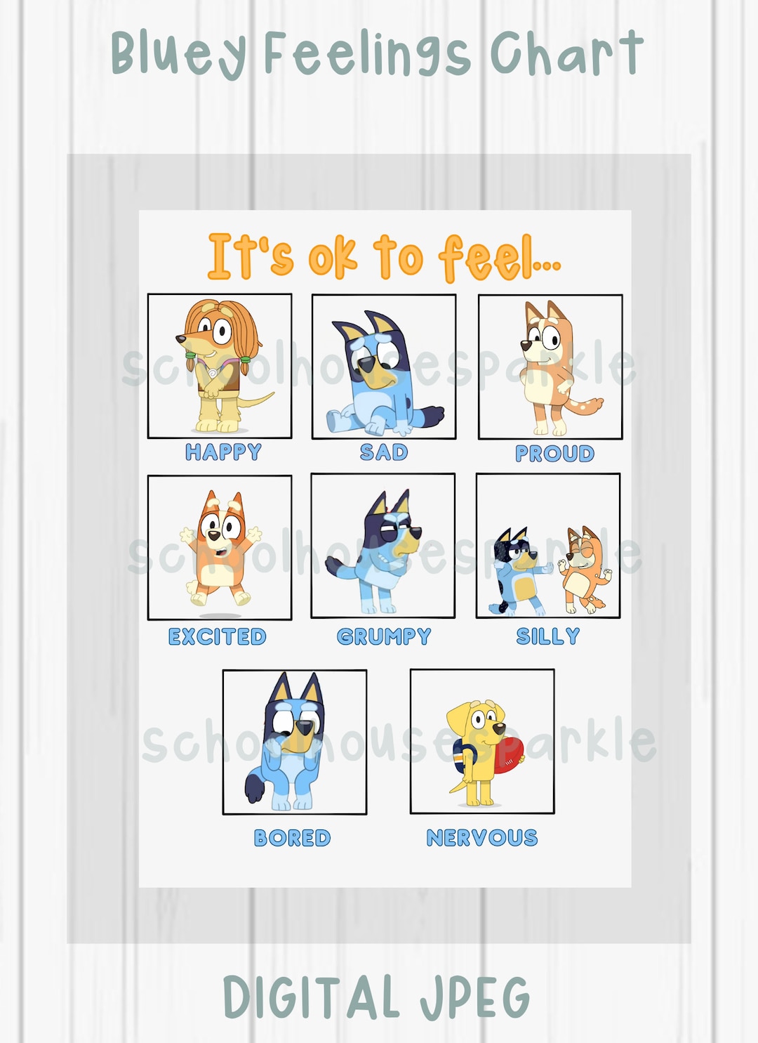 Bluey Feelings Chart Digital Download | Emotional Awareness Printable ...