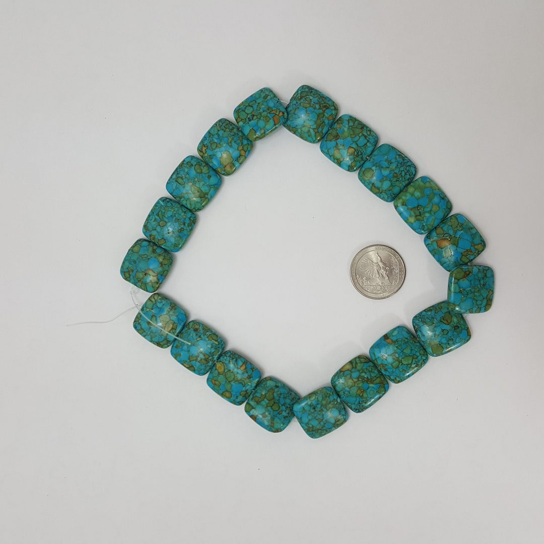 Mosaic Turquoise, 20mm X 20mm Square Bead, 16' Strand, 19 Beads ...