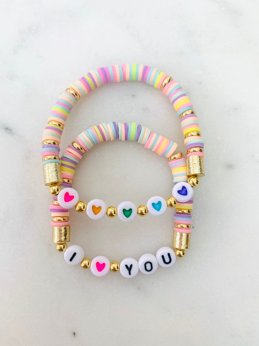 I Love You Rainbow Bracelet Set: Custom Heishi Bead Bracelet - Etsy