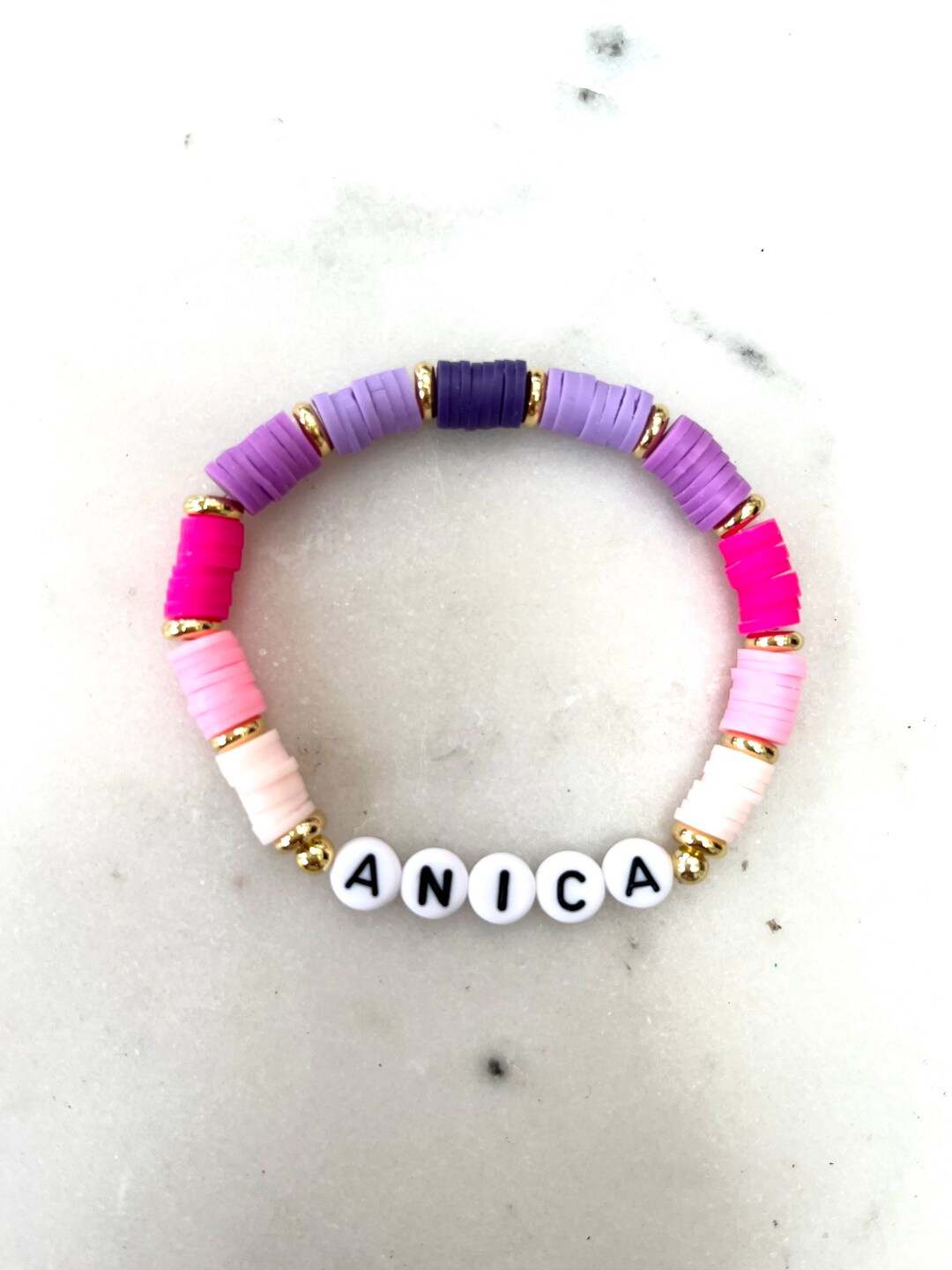Custom Ombré Heishi Name Bracelet: Personalized Brass Accents - Etsy