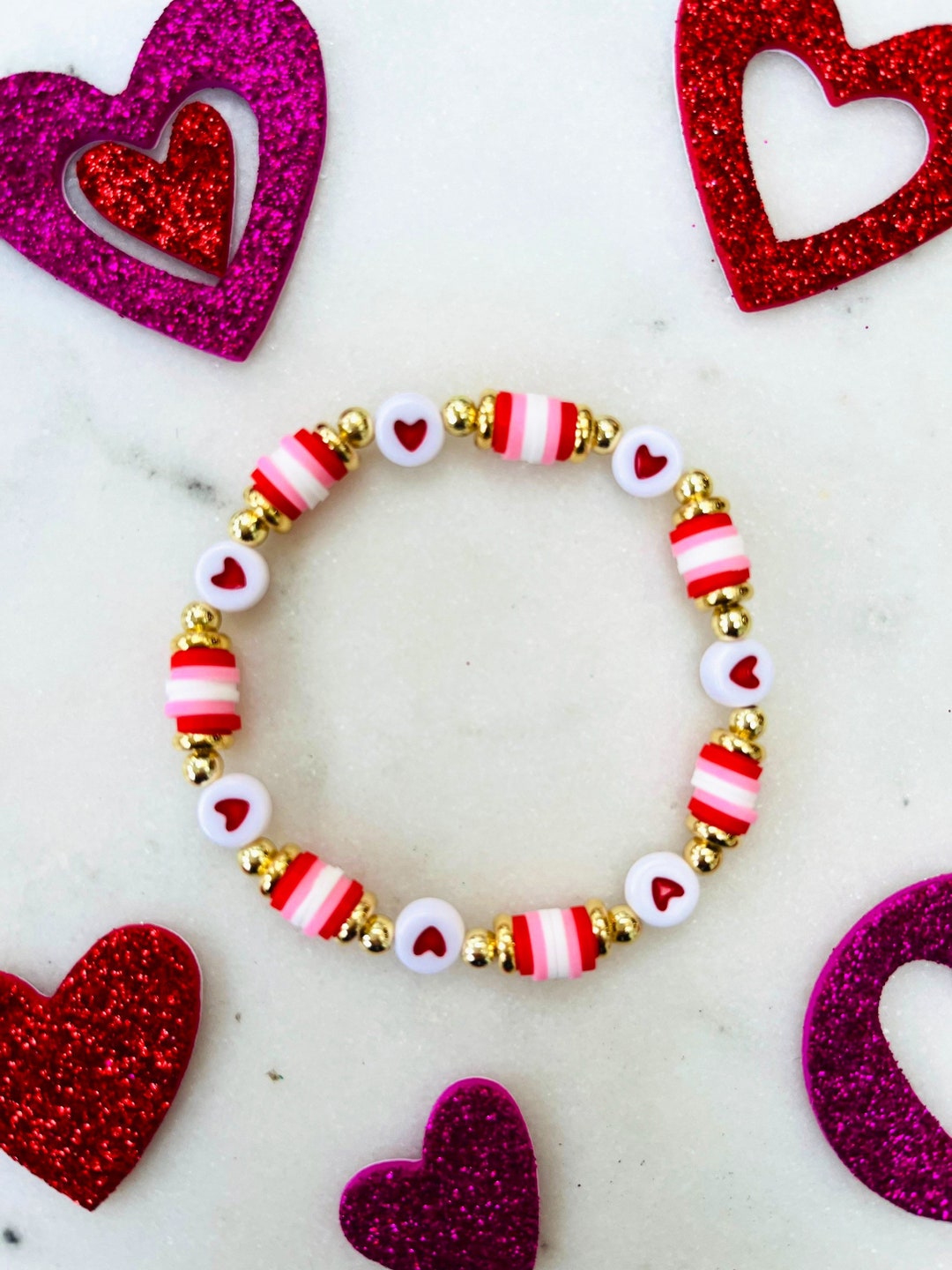 Heart Beaded Valentine's Day Bracelet: Personalized Jewelry - Etsy
