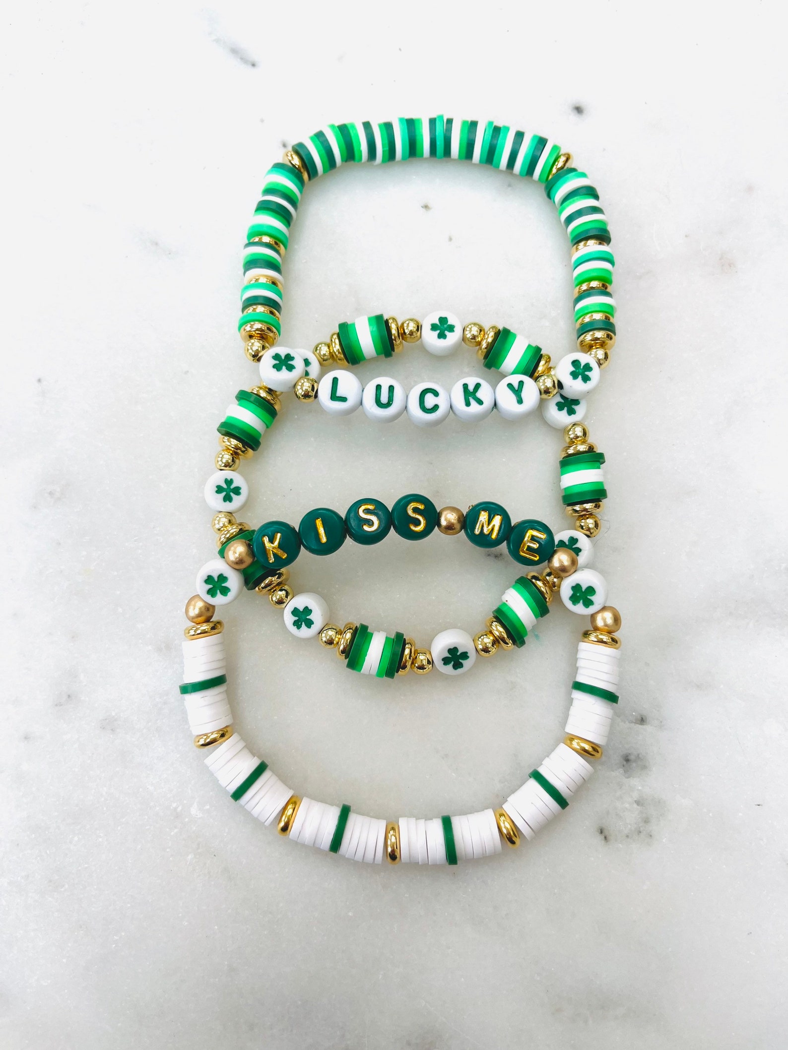 Personalized St. Patrick's Day Bracelet Set: Shamrock, Lucky, Kiss Me ...