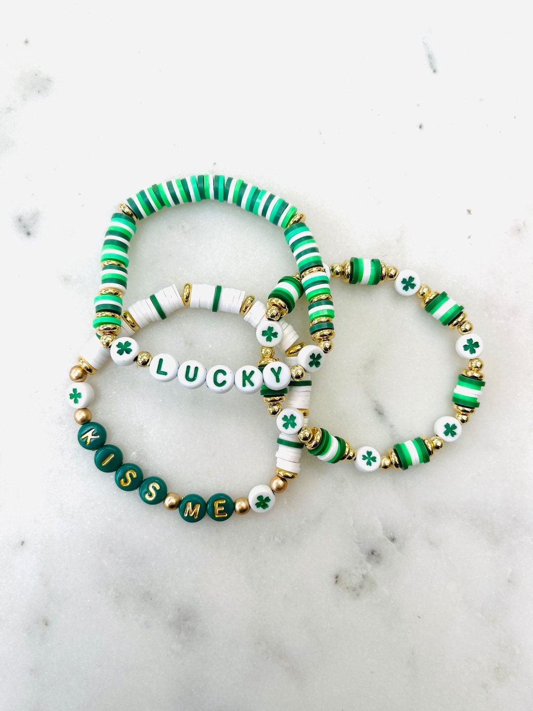 Personalized St. Patrick's Day Bracelet Set: Shamrock, Lucky, Kiss Me ...