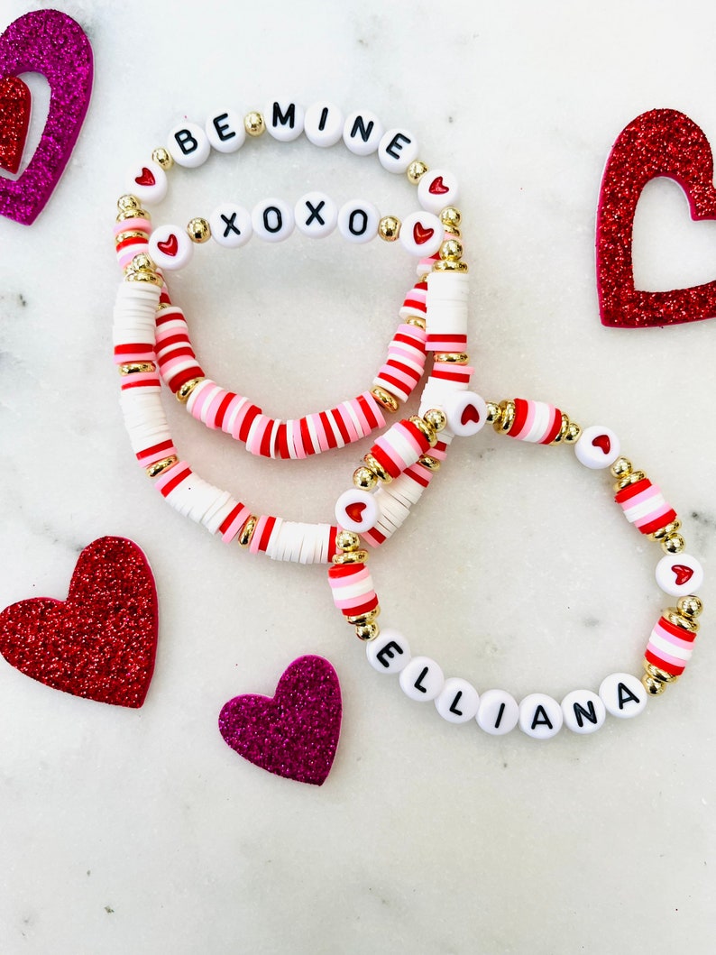 Heart Beaded Valentine's Day Bracelet: Personalized Jewelry - Etsy