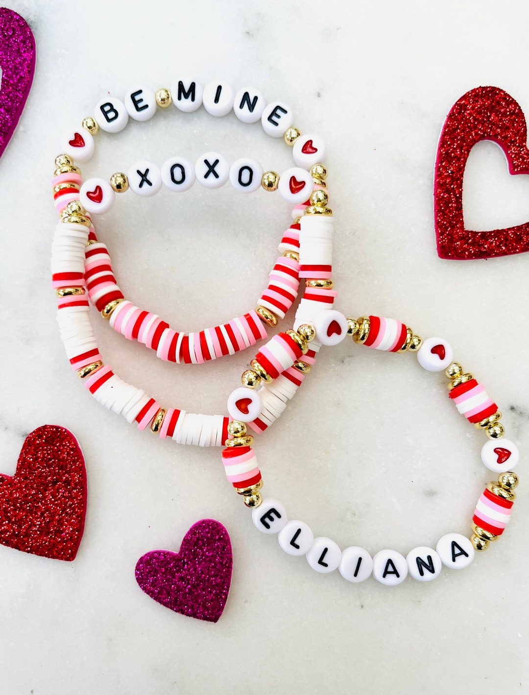 Personalized Valentine's Day Bracelet Set: Be Mine, XOXO, Heart ...