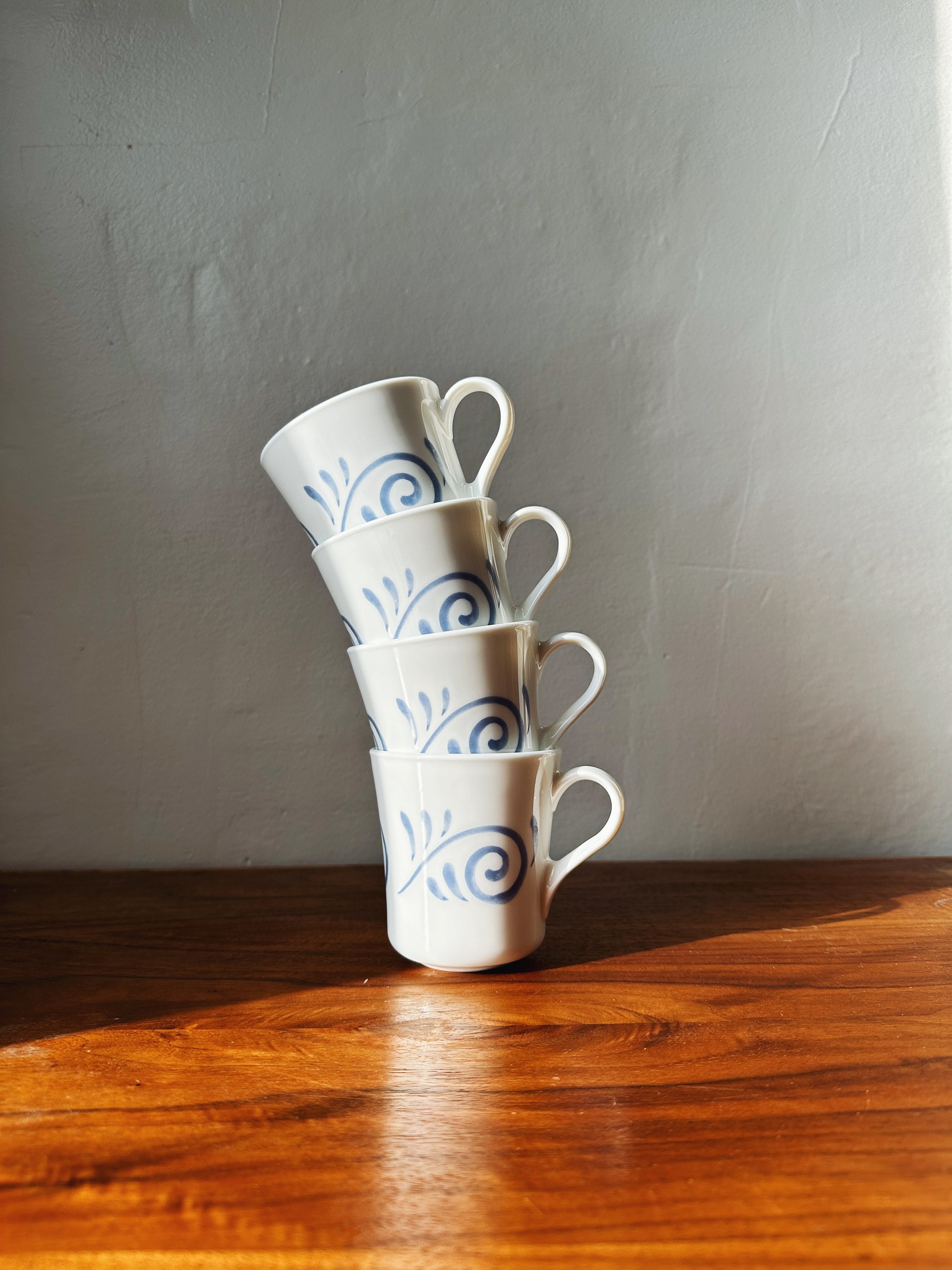 Vintage Set of 4 Corning Oceanview Blue Swirls Cups - Etsy