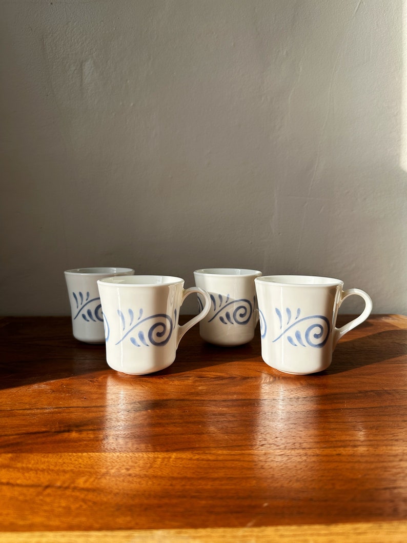 Vintage Set of 4 Corning Oceanview Blue Swirls Cups - Etsy