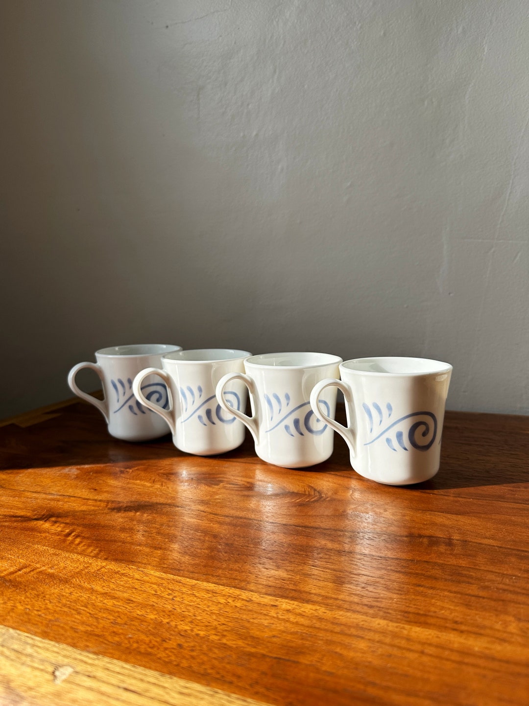 Vintage Set of 4 Corning Oceanview Blue Swirls Cups - Etsy