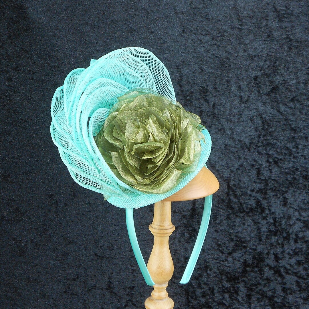 Blue Green Sinamay Fascinator: Ocean Swirl Headpiece With Vintage ...