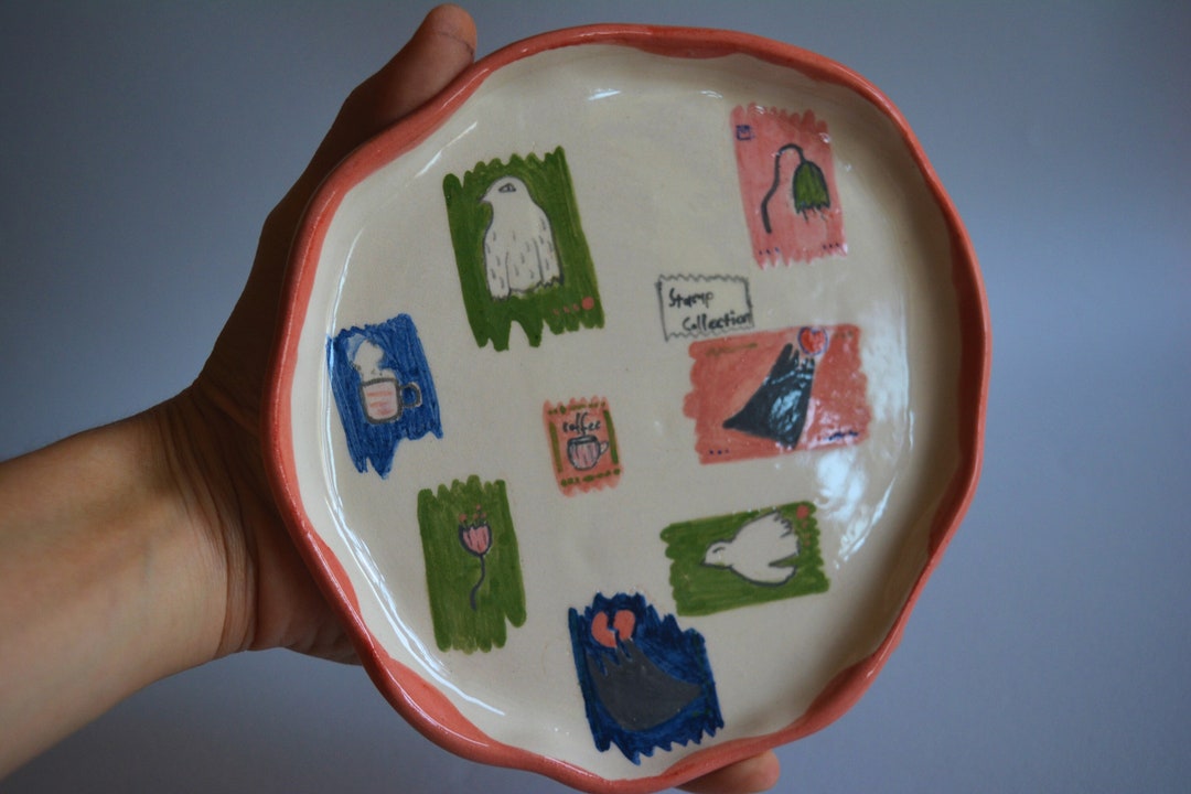 Ceramic Handmade Plate, Stamp Illustration Ceramic Plate, Ceramic ...