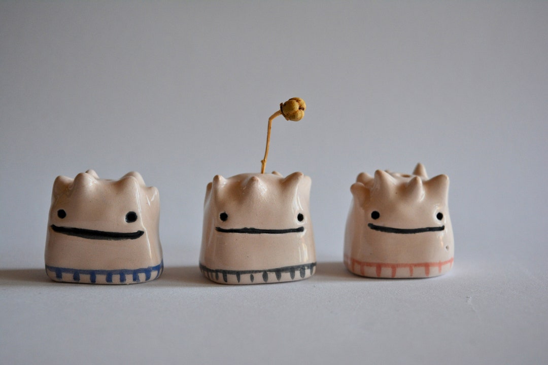 Ceramic Decor Handmade Cute Monster Mini Vase Shelf Decor Clay Ornament ...