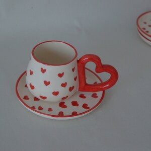 Heart Pattern Heart Handle Clay Espresso Cup and Plate, Kitchen Decor ...