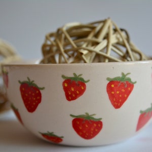 Strawberry Pattern Handmade Ceramic Bowl, Mom Gift, Cute Bowl, Kitchen ...