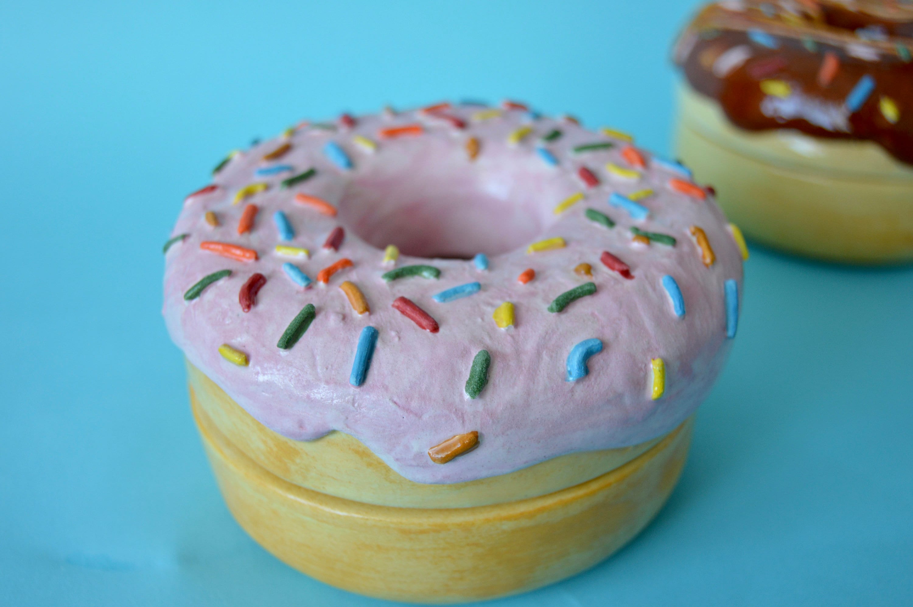 Unique Pink Donut Bowl With Ceramic Lid, Modern Living Room Decor, Art ...